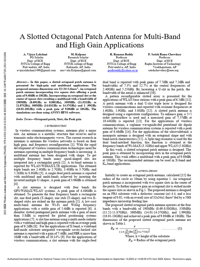 A Slotted Octagonal Patch Antenna For Multi-Band and High Gain ...