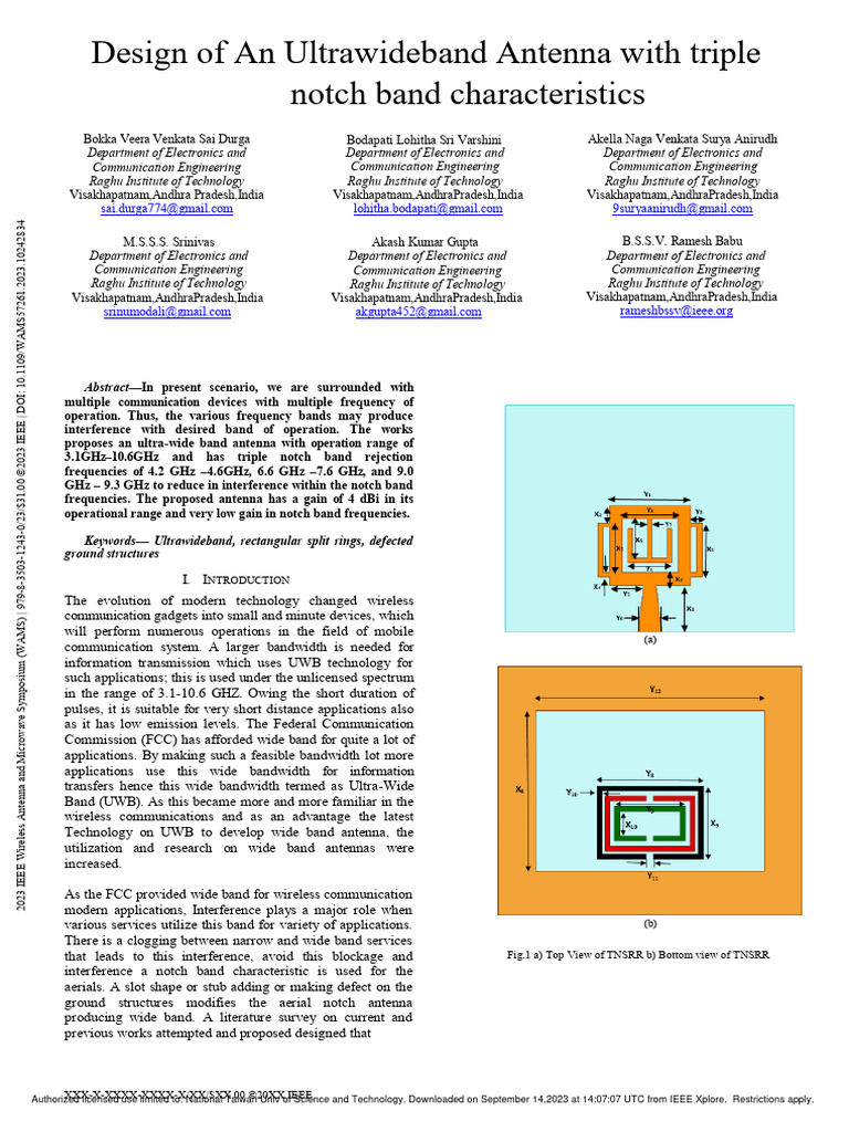 Design of An Ultrawideband Antenna With Triple Notch Band Characteristics | PDF