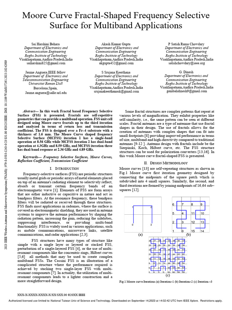 Moore Curve Fractal-Shaped Frequency Selective Surface For Multiband Applications | PDF