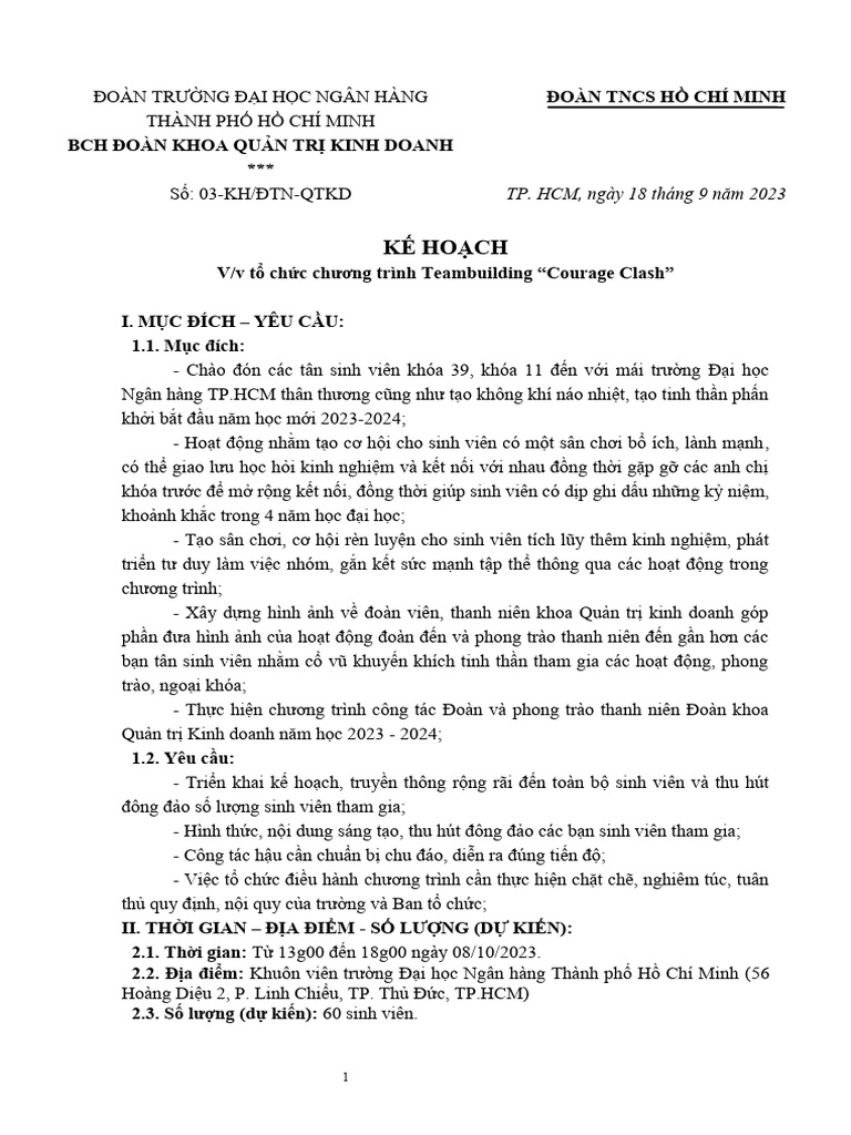 ĐK - QTKD 03 KH T CH C Chương Trình Teambuilding Courage Clash | PDF