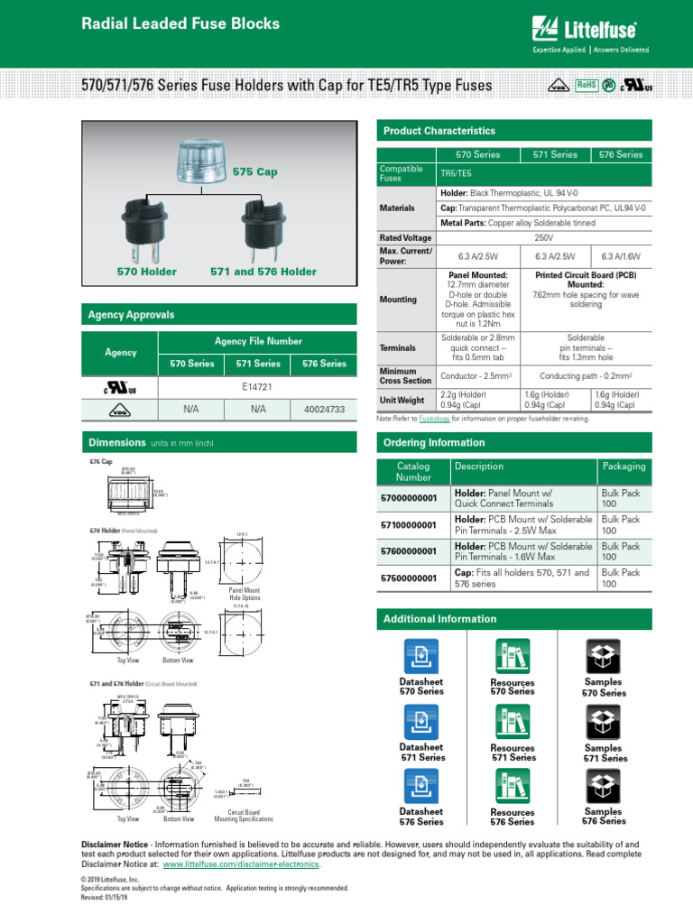 Littelfuse Fuse Holder 570 571 576 Datasheet PDF | PDF