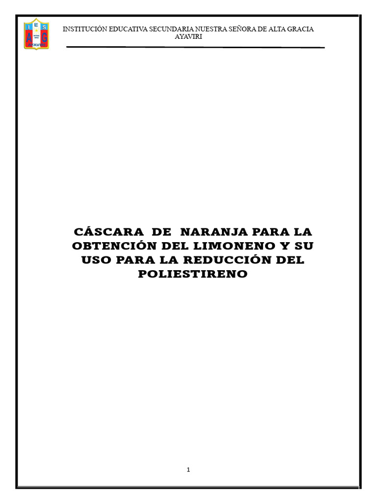Cascara de Naranja para La Obtención Del Limoneno y Su Uso para La ... Cascara de Naranja para La Obtención Del Limoneno y Su Uso para La ...
