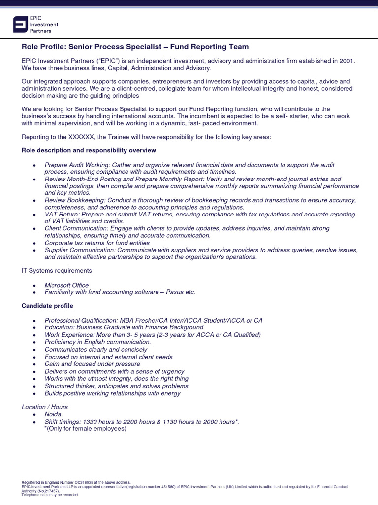 T8 - Senior Process Specialist - Fund Reporting Team | PDF | Investment ...