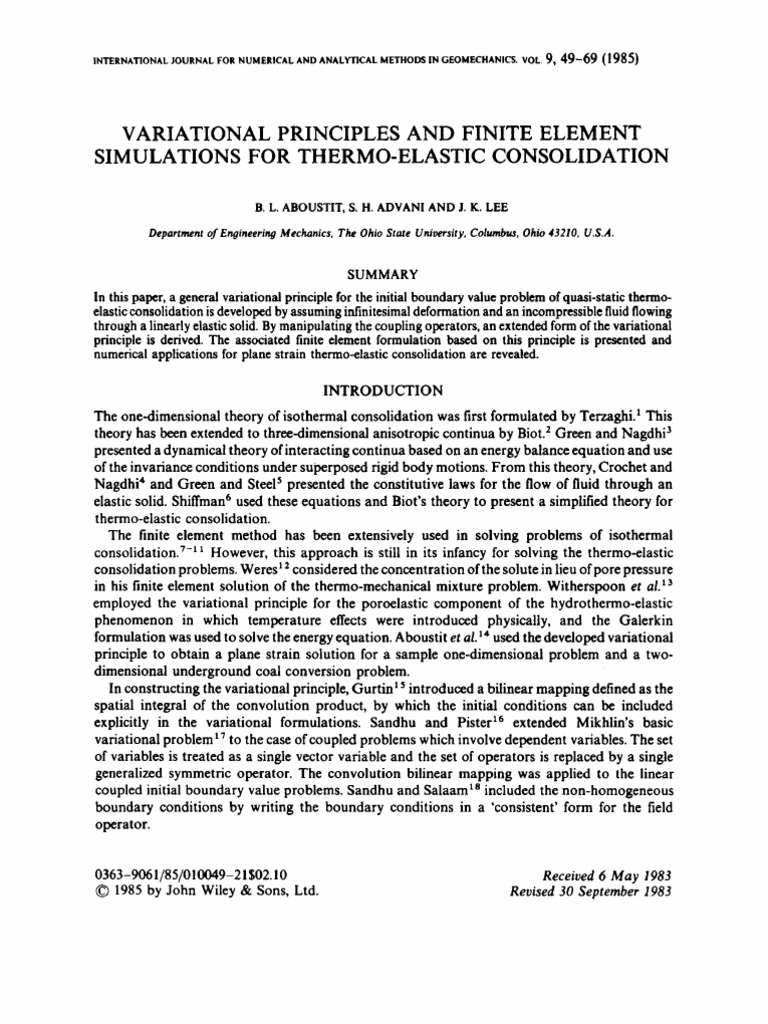 Variational Principles and Finite Element Simulations For Thermo-Elastic Consolidation | PDF