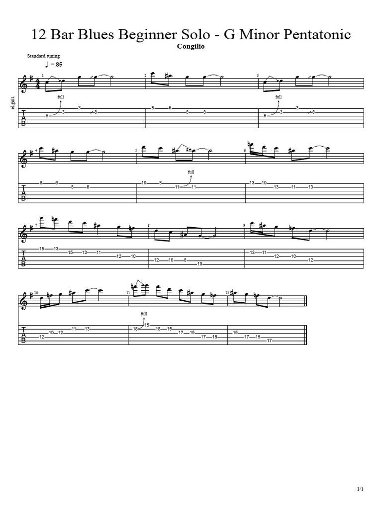 047 12 Bar Blues Beginner Solo - G Minor Pentatonic | PDF