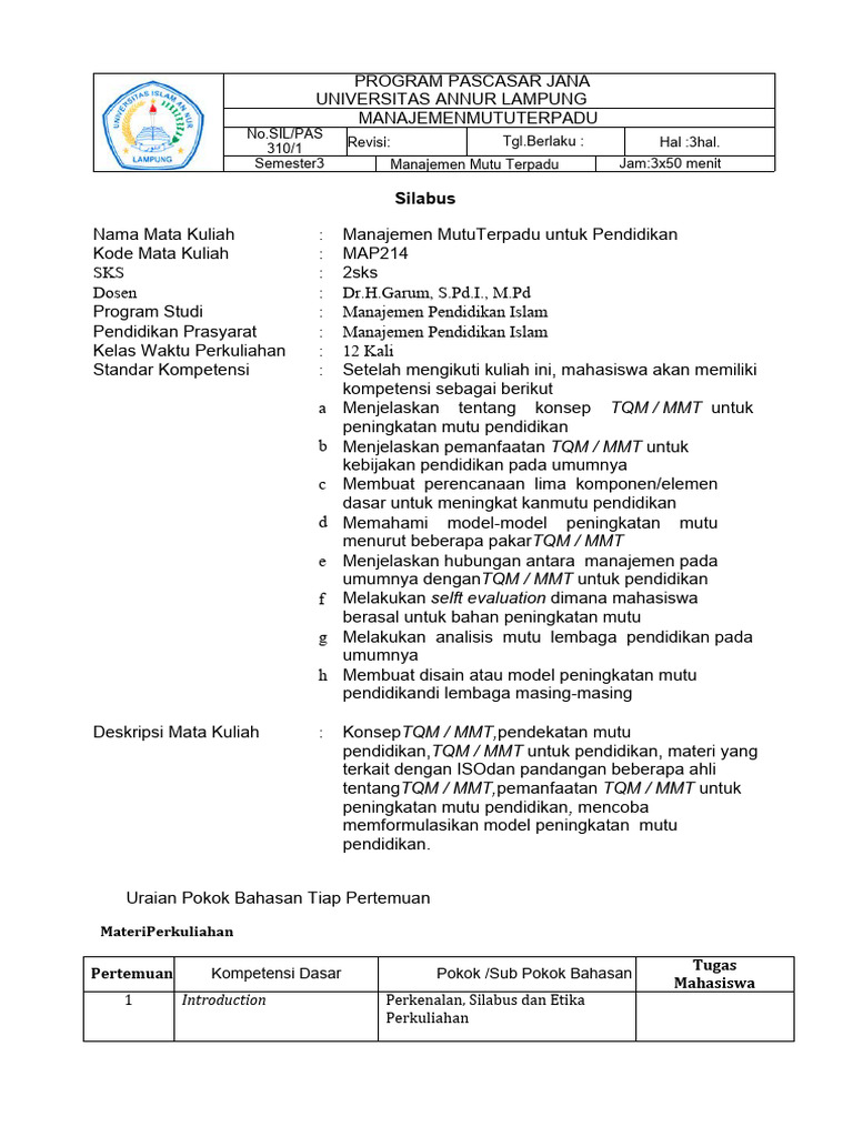 Silabus MMT S2 1 | PDF
