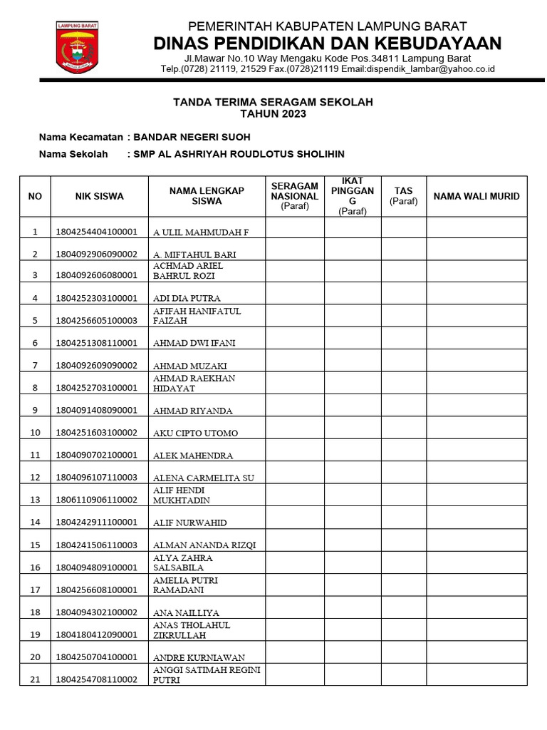 TANDA TERIMA SERAGAM SEKOLAH_SISWA FIKS | PDF