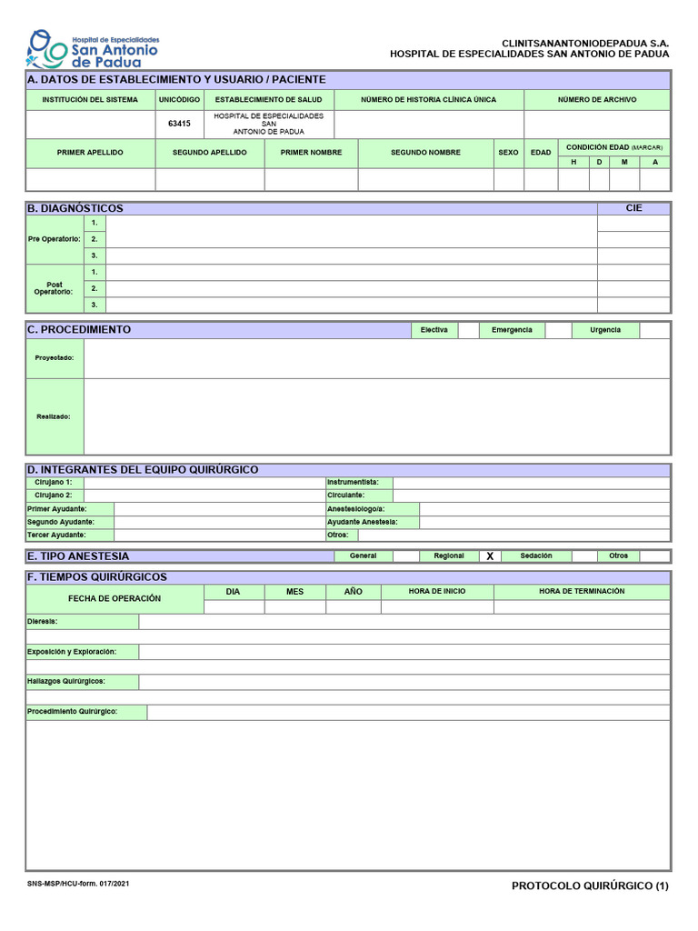 017 Protocolo Quirúrgico 2021 | PDF | Cirugía | Medicina