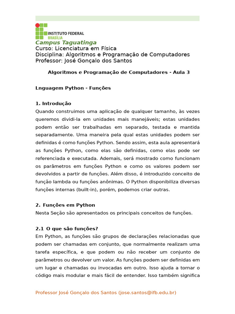 Aula3funcoes Python | PDF