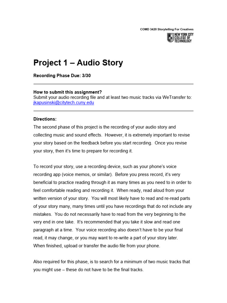 COMD 3420 - Project 1 Audio Story - Recording Phase | PDF | Artes del ...