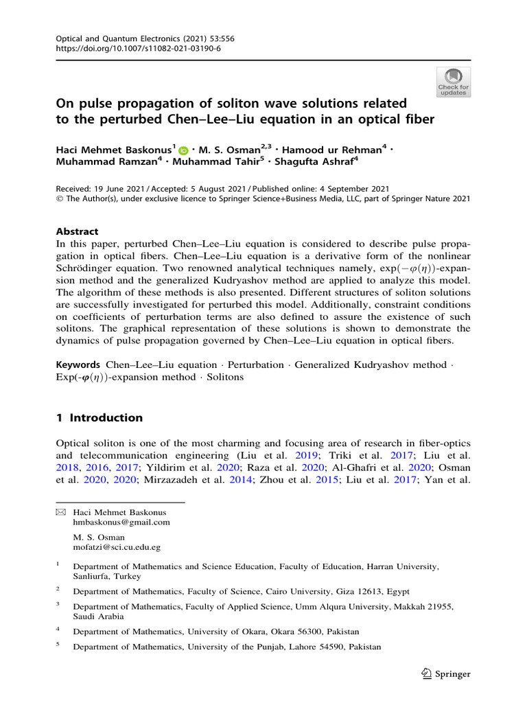 The Perturbed Chen-Lee-Liu Equation | PDF | Teaching Methods & Materials