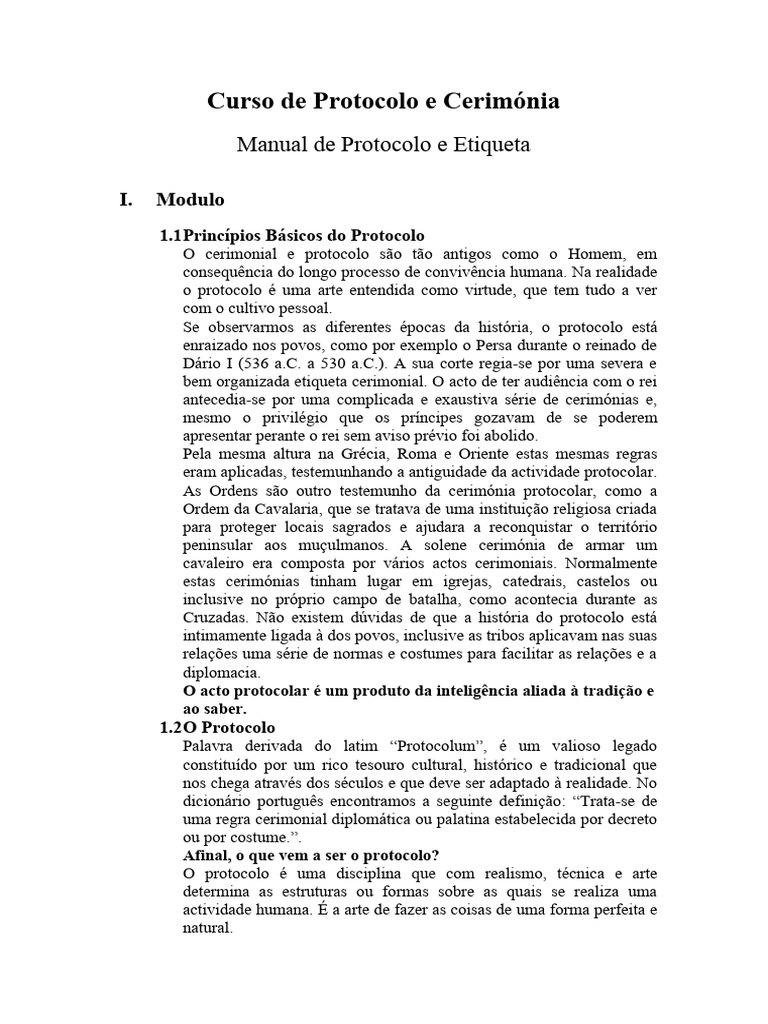 Curso de Protocolo e Cerimónia - Original 2022 - 2023 | PDF