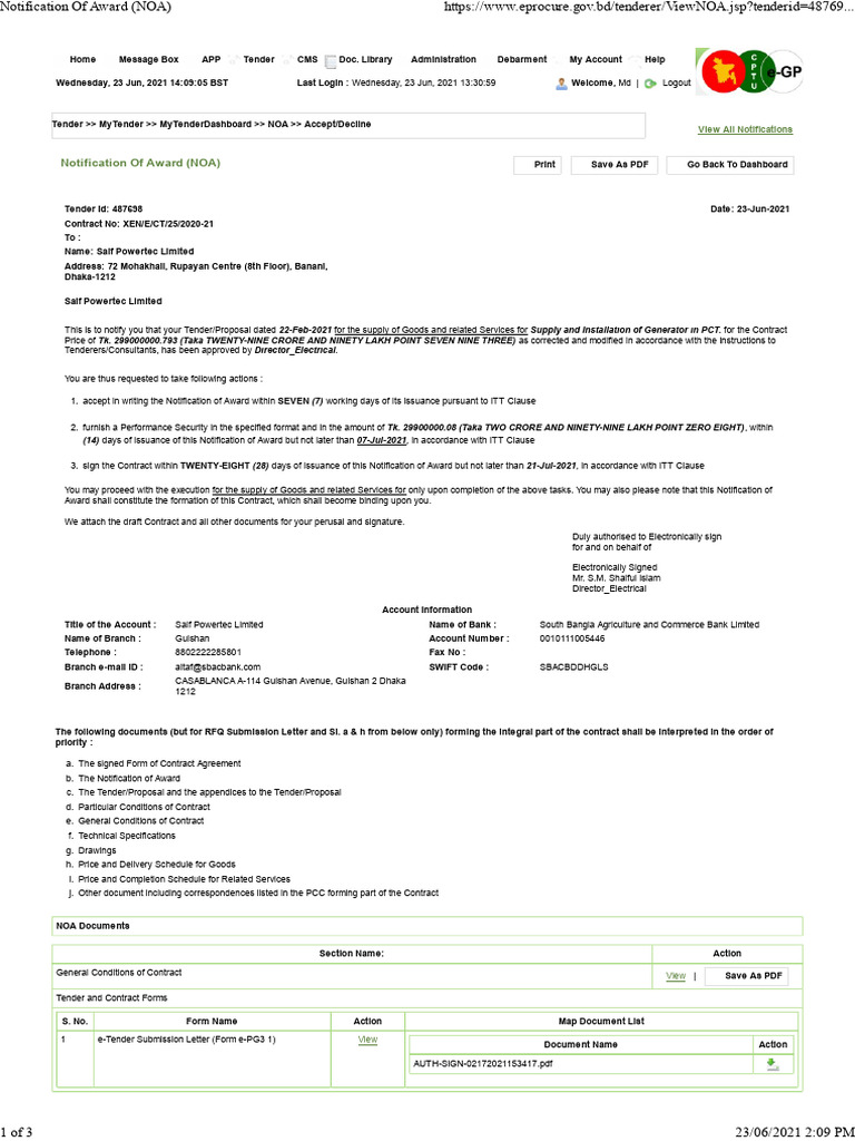 Notification of Award (NOA) : View All Notifications | PDF