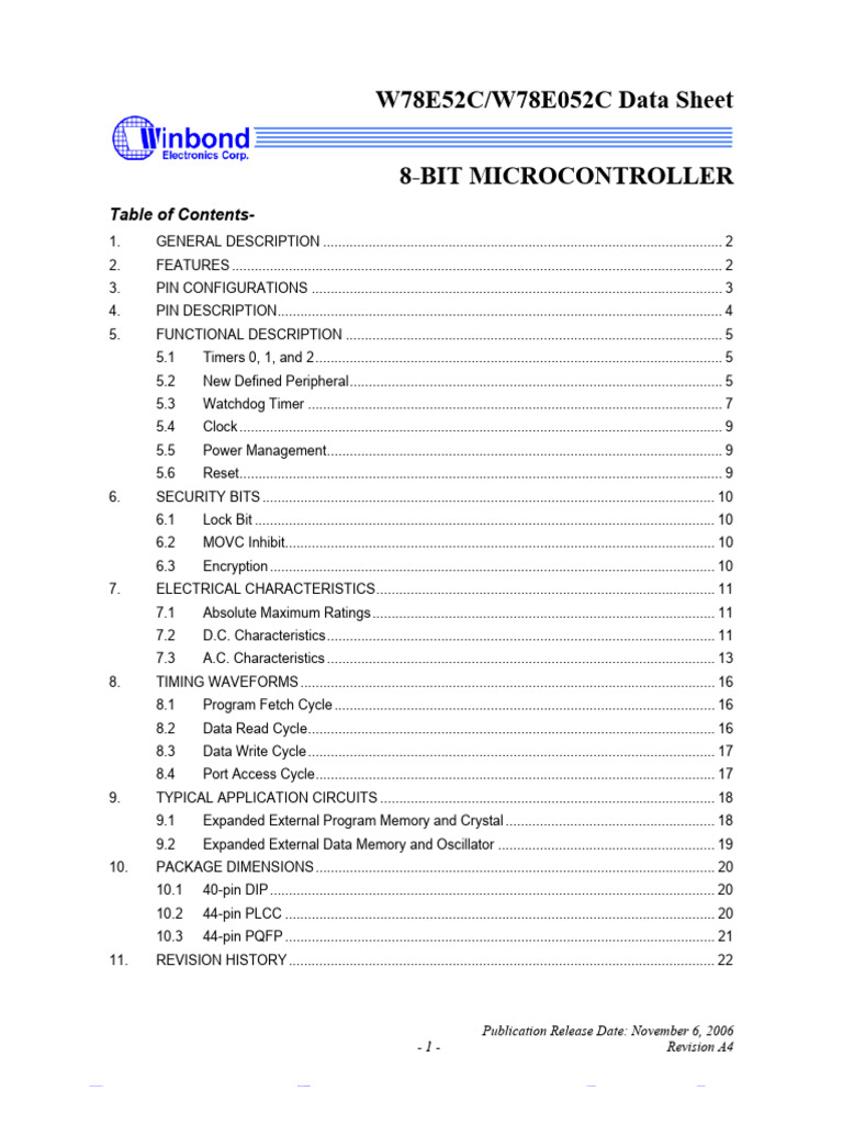 Winbond W78E052C | PDF | Microcontroller | Computer Science