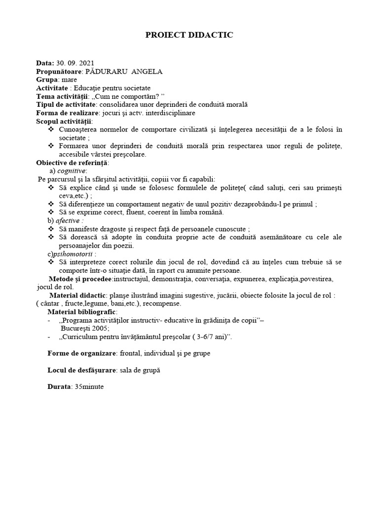 Proiect Cum Ne Comportam | PDF