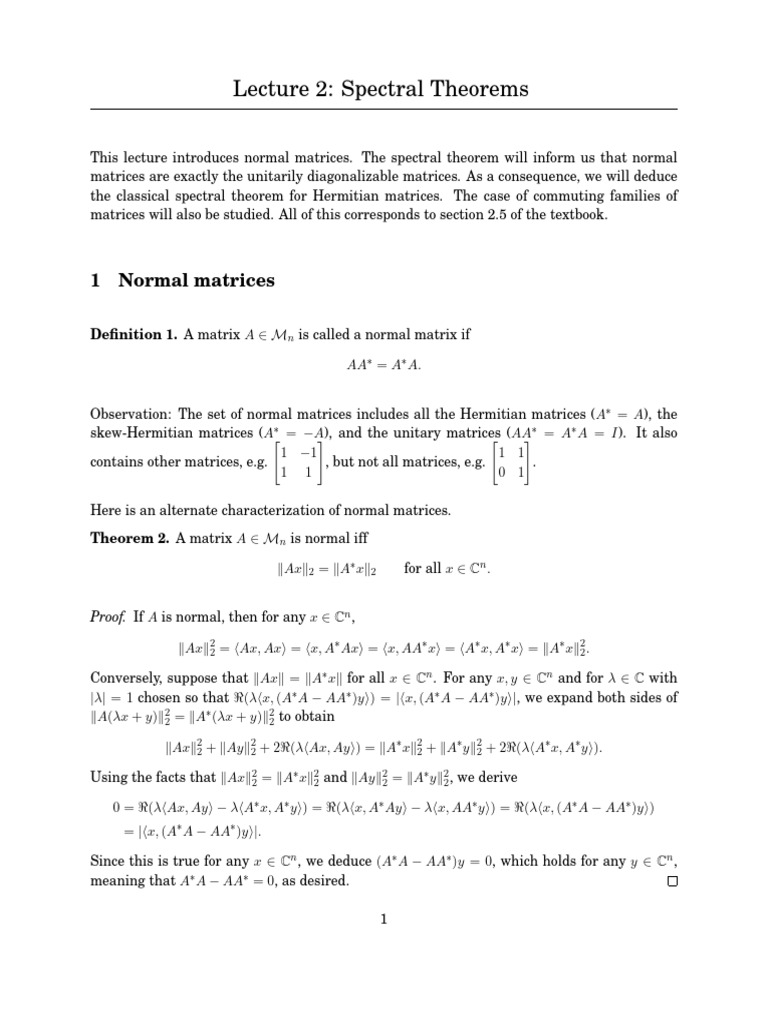 M504Lect2 - Spectral Theorems | PDF