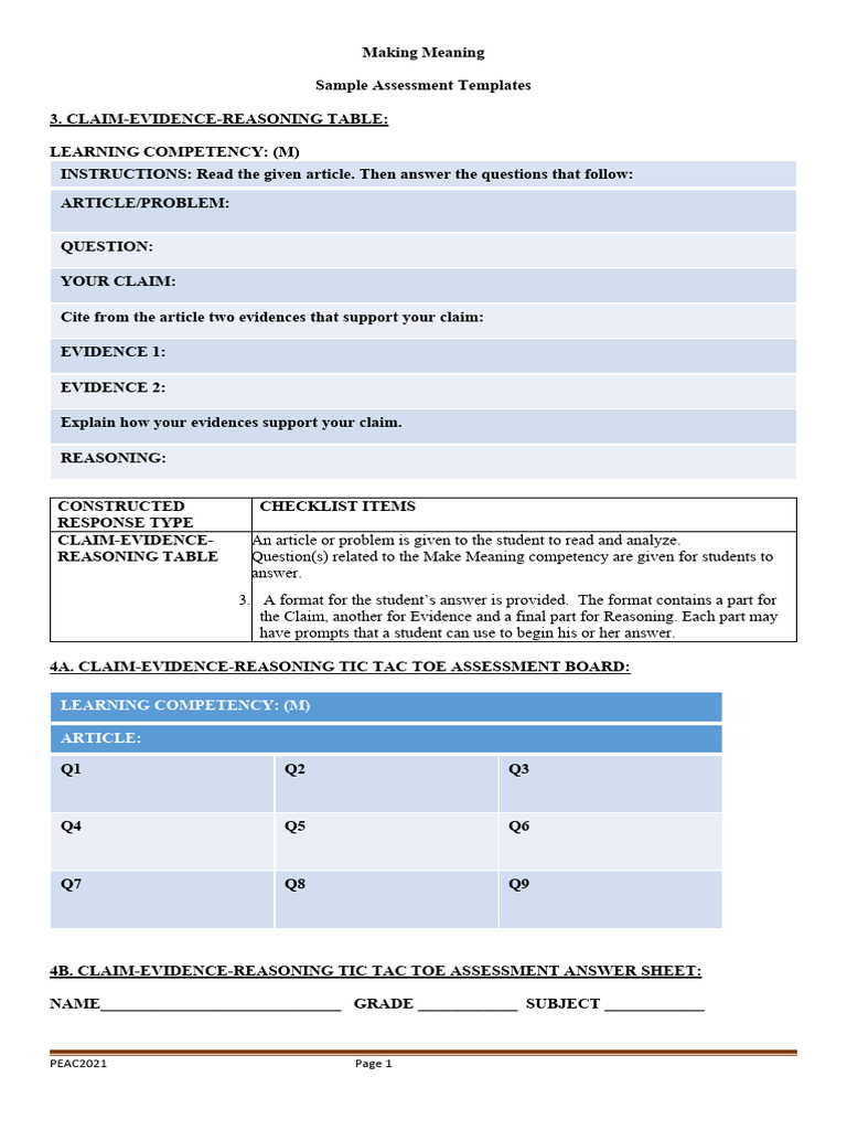 Making Meaning Assessment Templates | PDF | Human Communication