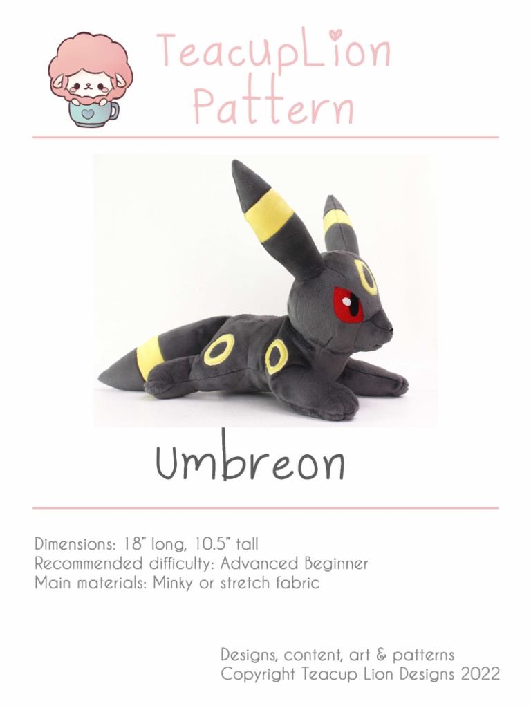 Peluche Umbreon Plush Sewing Pattern by TeacupLion | PDF | Sewing ...
