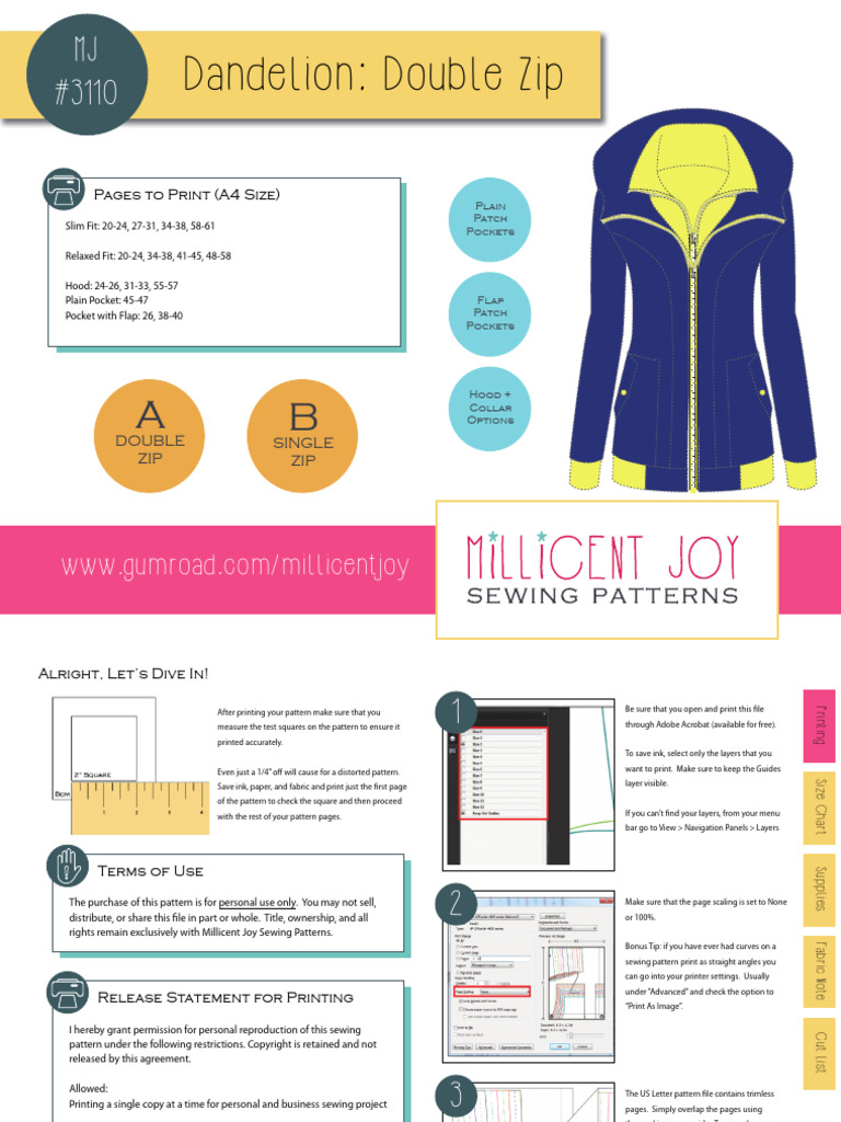 MJ3110 DandelionDoubleZip A4 FinalRelease | PDF | Seam (Sewing) | Sewing