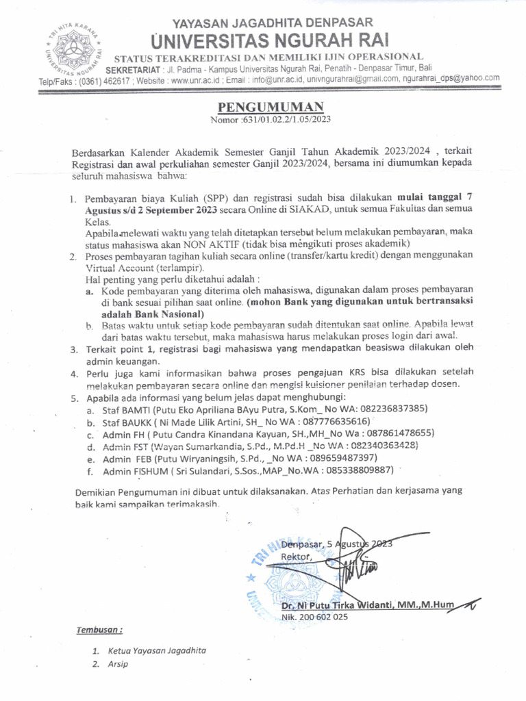 Pengumuman Pembayaran SPP Ganjil 2023-2024 | PDF