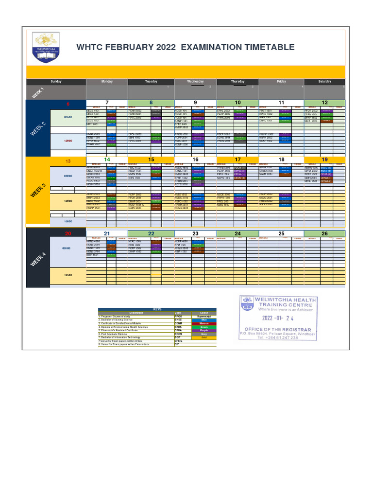 February 2022 General Examination Timetable Final 24.01.2022 | PDF