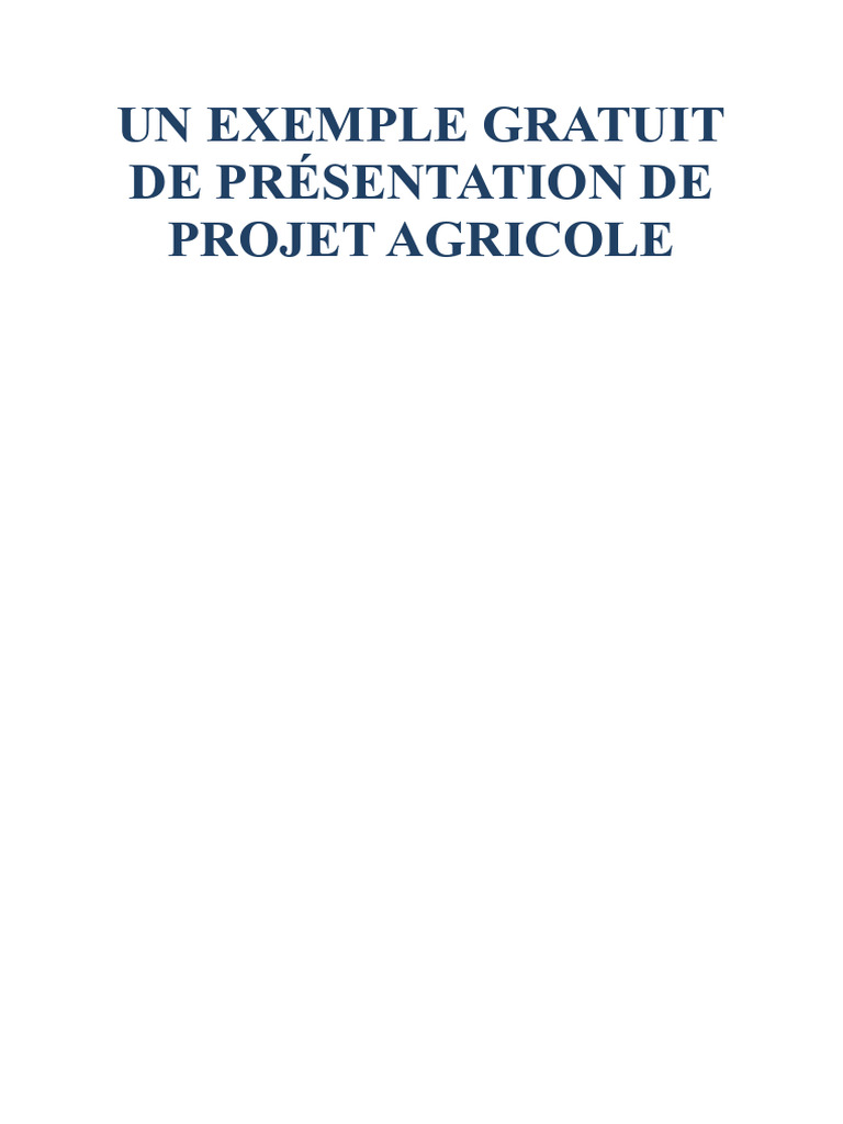 Un Exemple Gratuit de Présentation de Projet Agricole | PDF