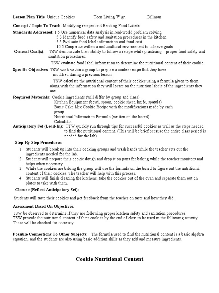 Unique Cookie Recipe Lesson Plan | PDF | Chocolate | Icing (Food)