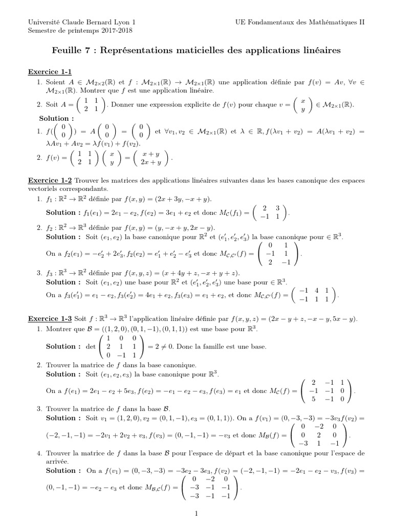 TD07 Correction Rep Matricielles DApLin | PDF | Méthodes et références ...