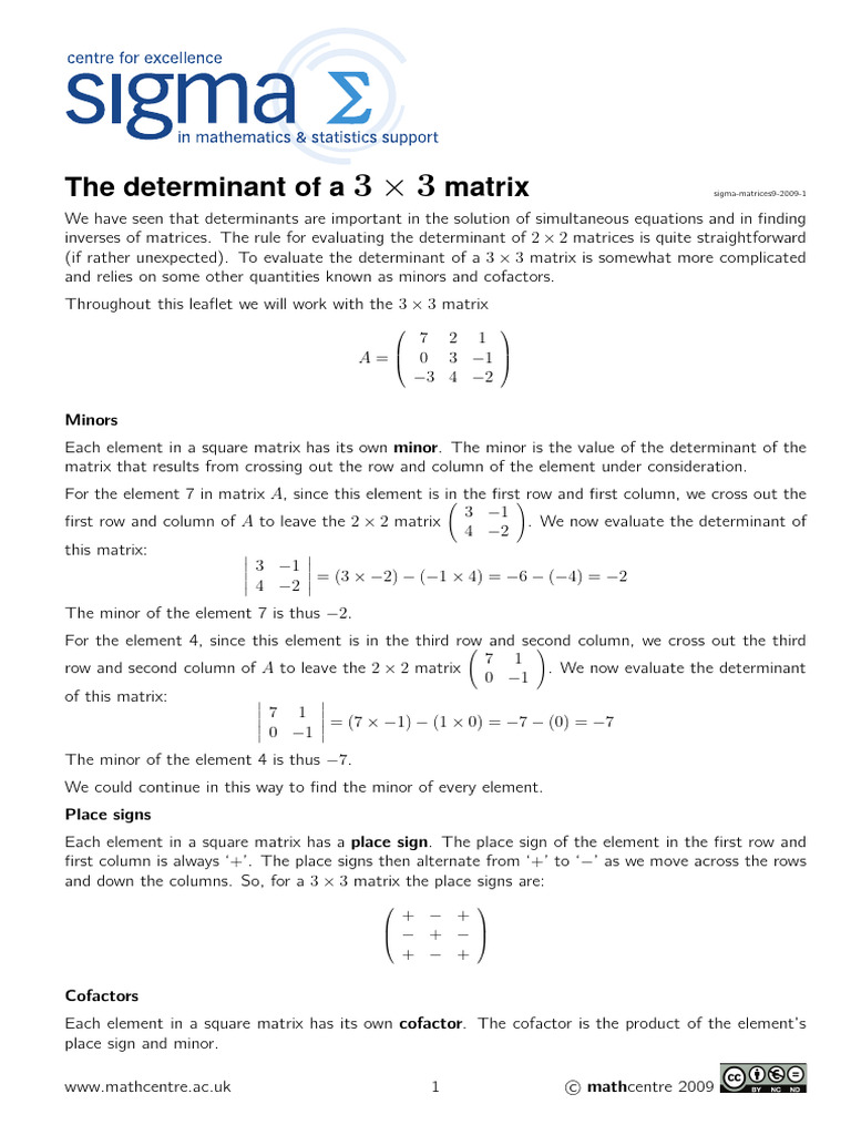Sigma Matrices9 2009 1 | PDF | Matrix (Mathematics) | Determinant