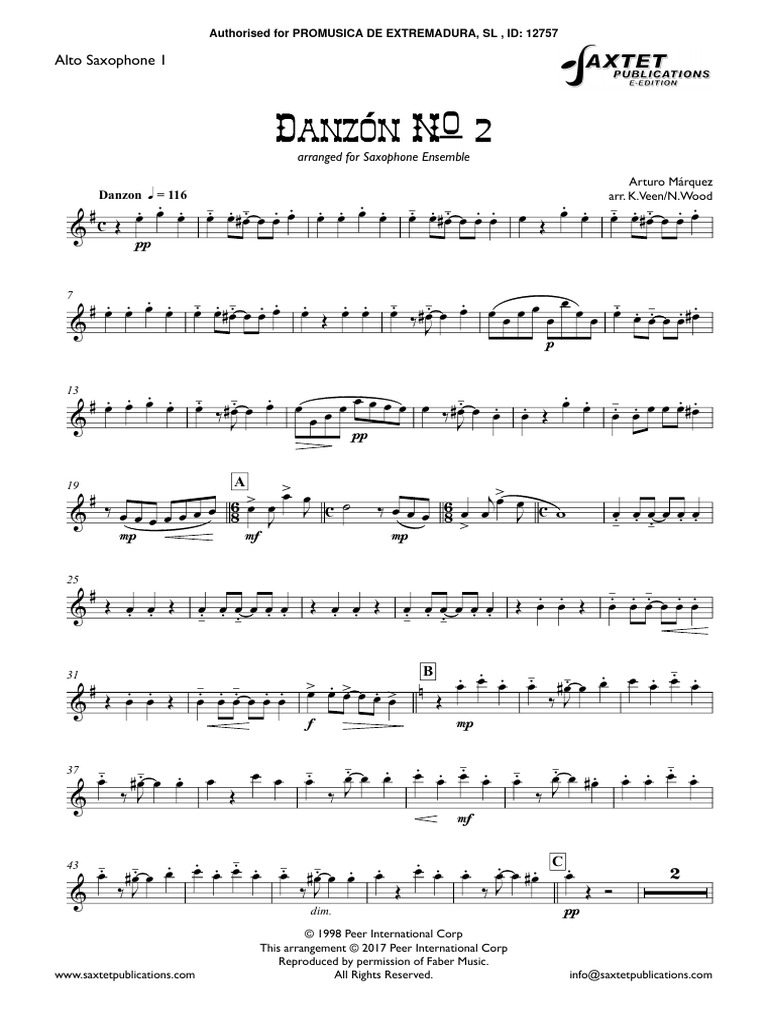 Danzon No.2 - Sax Ensemble - A1 A2 A3 | PDF