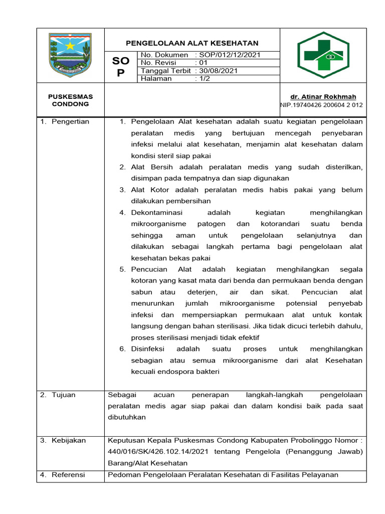 Sop Pengelolaan Alkes Rev | PDF