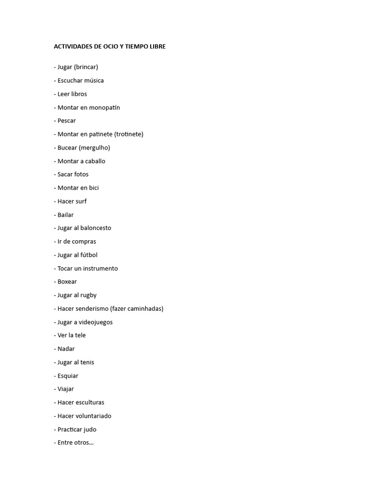 Actividades de Ocio y Tiempo Libre | PDF