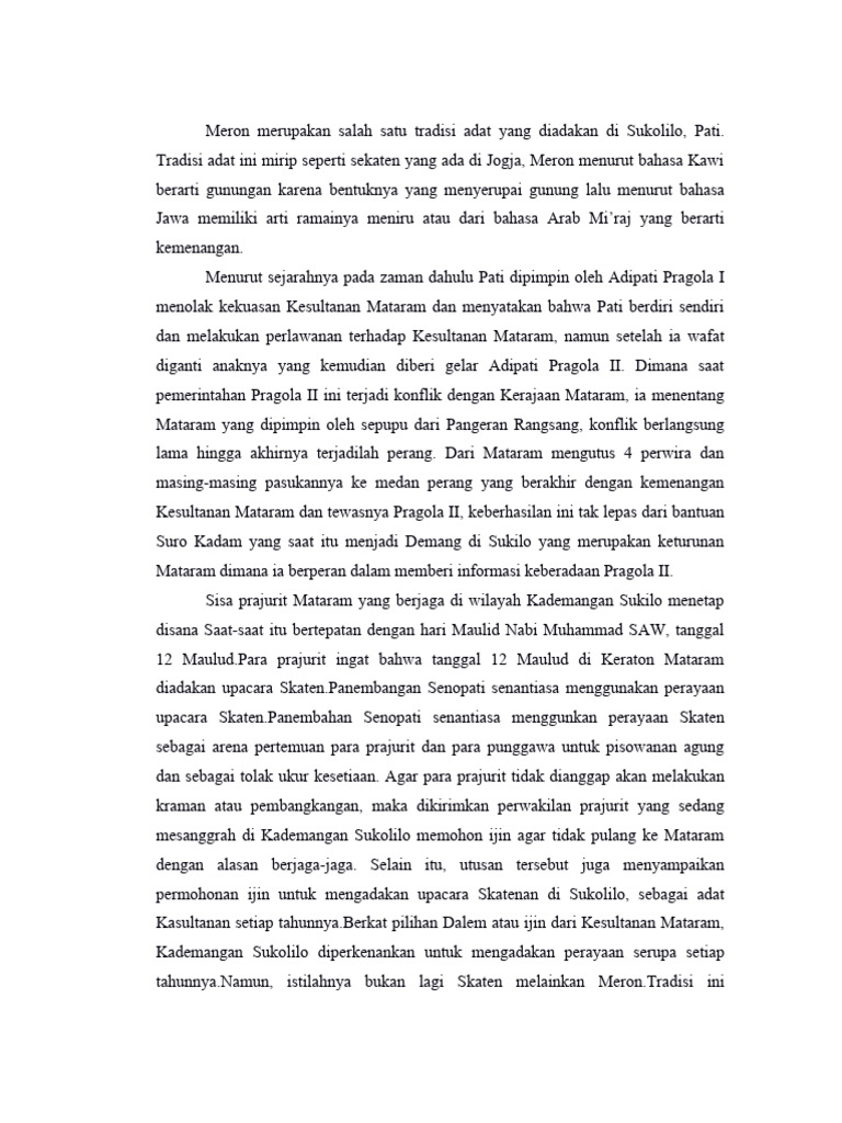 Meron Merupakan Salah Satu Tradisi Adat Yang Diadakan Di Sukolilo | PDF