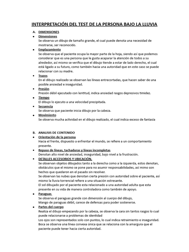 Interpretación Del Test de La Persona Bajo La Lluvia | PDF Interpretación Del Test de La Persona Bajo La Lluvia | PDF