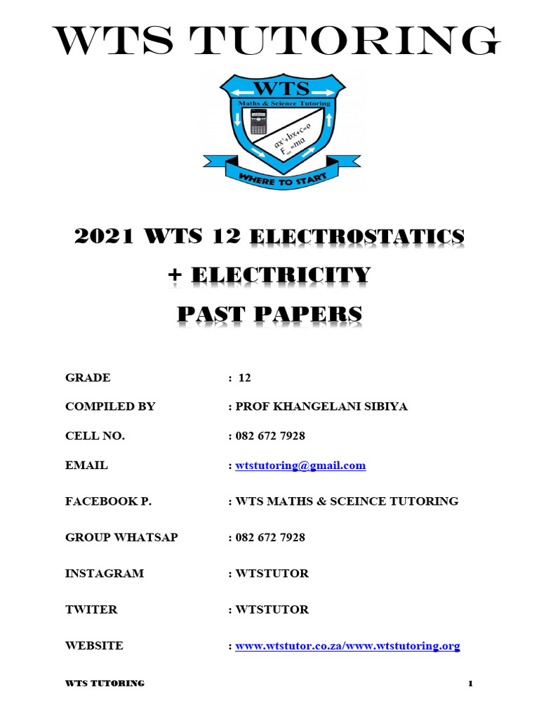 2021 WTS 12 Electricty + Electrostatics Questions | PDF