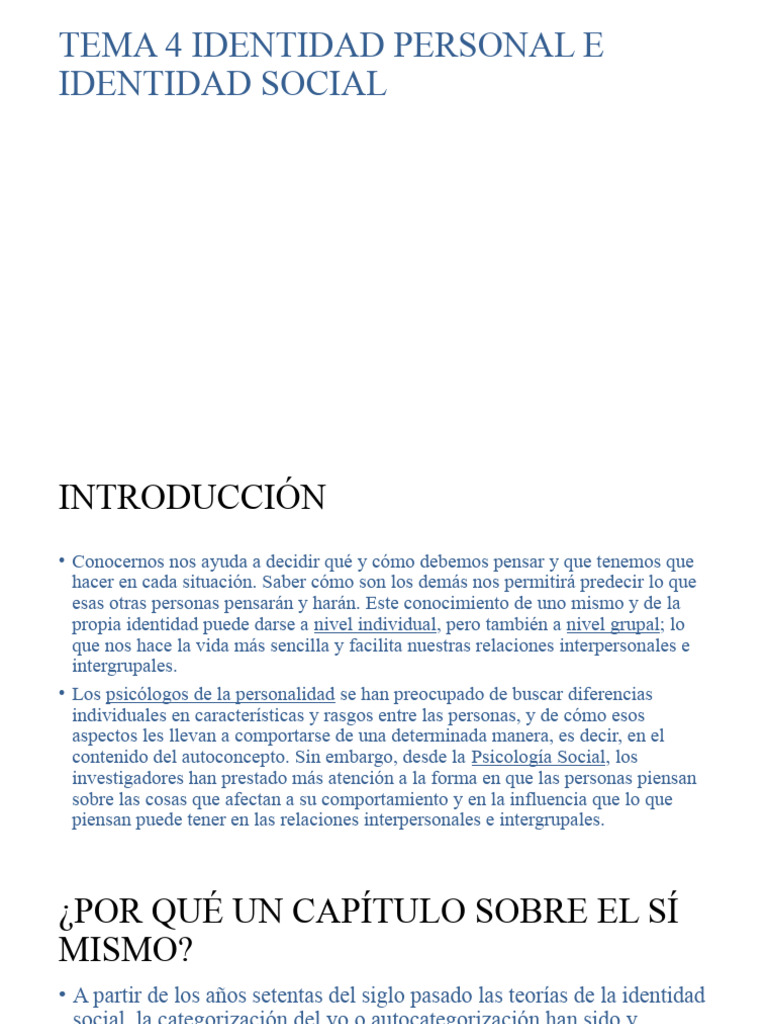 Tema 4 Identidad Personal e Identidad Social | PDF