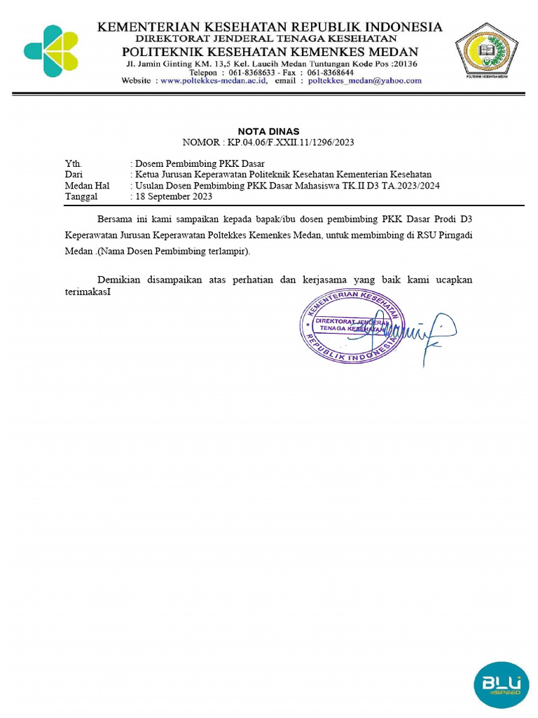 Nota Dinas PKK Dasar 2023 | PDF