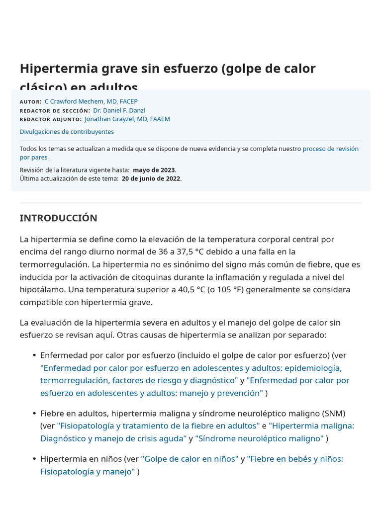 Hipertermia Grave: Golpe de Calor Clásico | PDF | Termorregulación | Fiebre