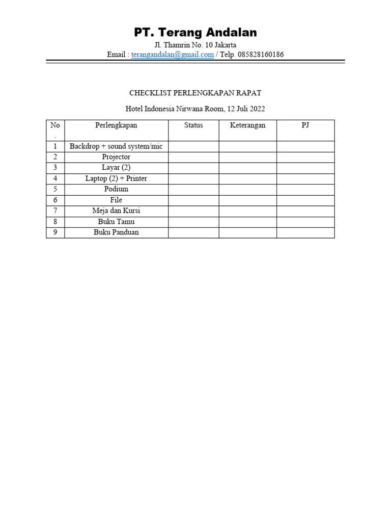 Daftar Ceklist Persiapan Bahan Rapat Dan Peralatan Rapat | PDF