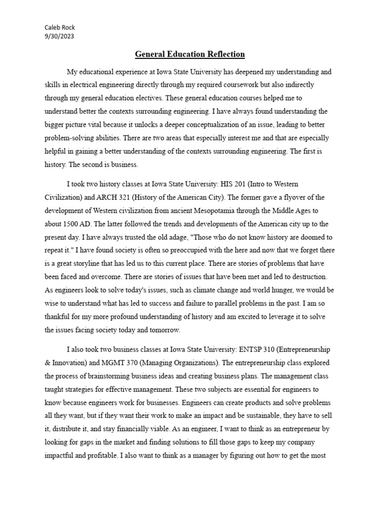 general education reflection | PDF