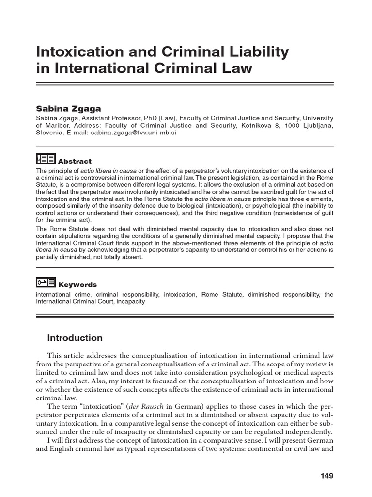 Intoxication and Criminal Liability in International Criminal Law | PDF ...