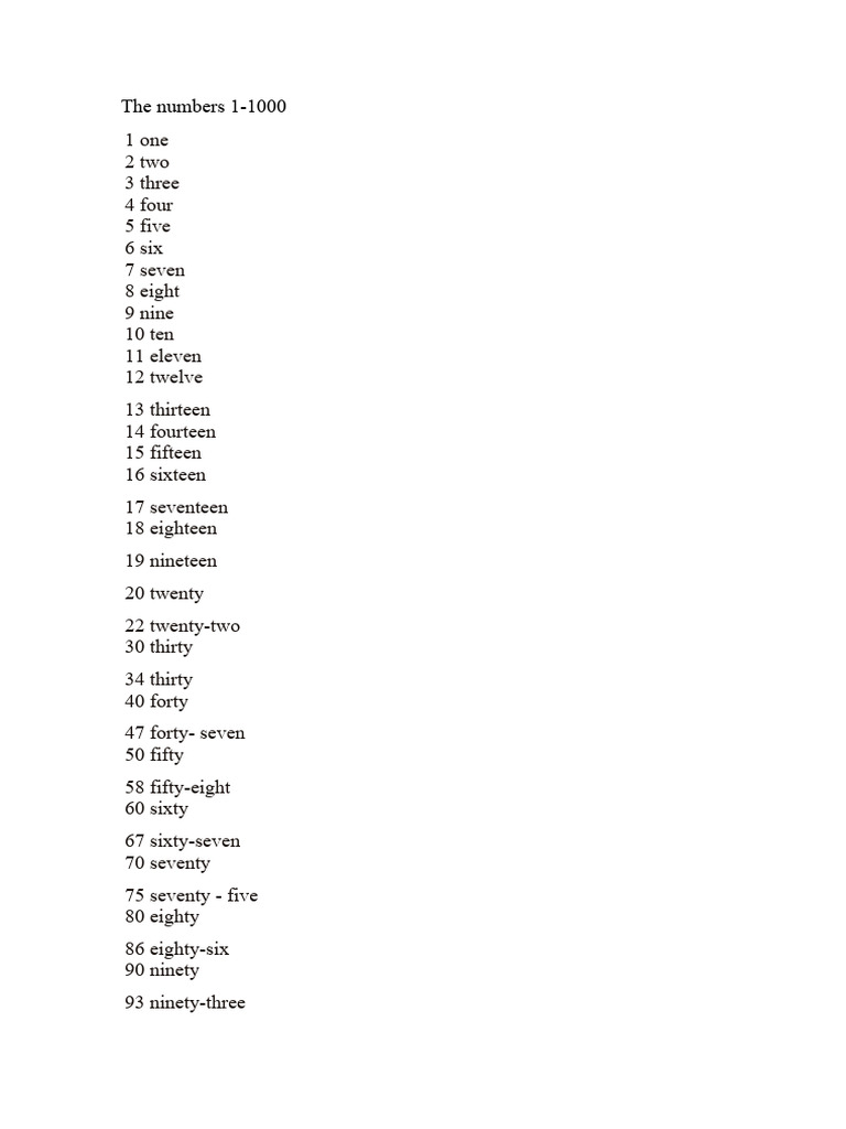 The Numbers 1-1000 | PDF
