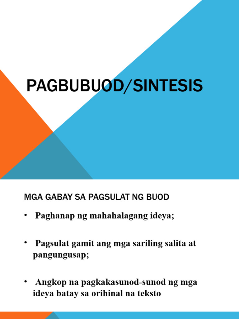 Pagbubuod Sintesis Lecture | PDF