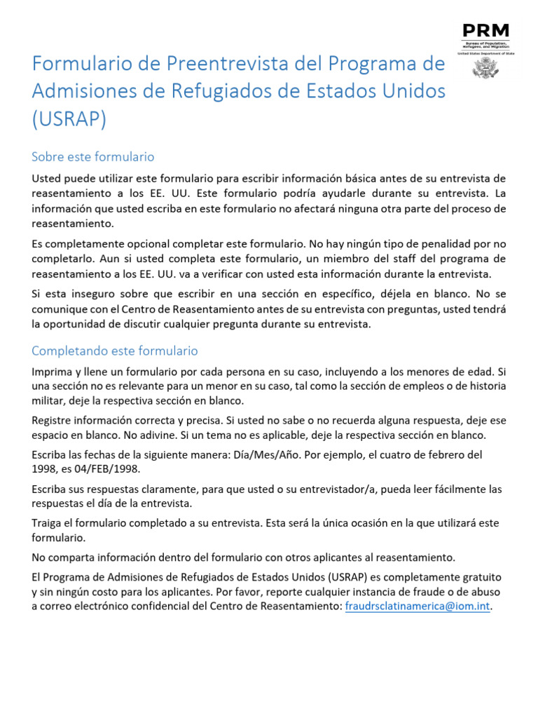 Pre-Interview Form SP | PDF | Información