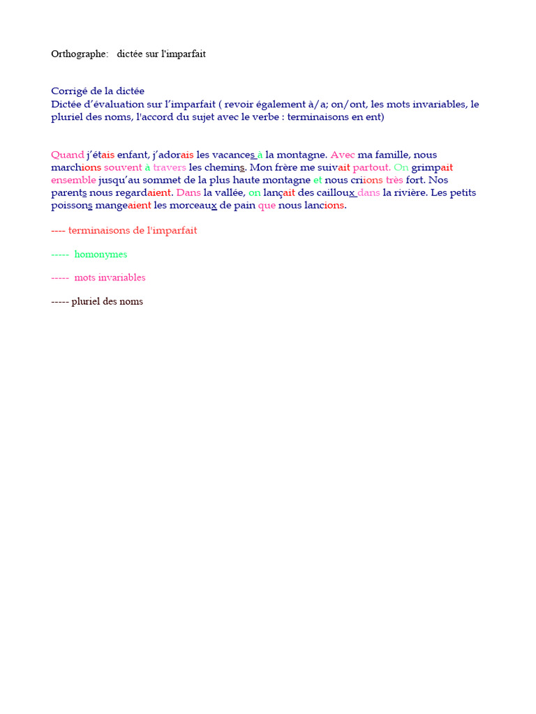 Texte Corrige Dictee Sur L Imparfait-2 | PDF