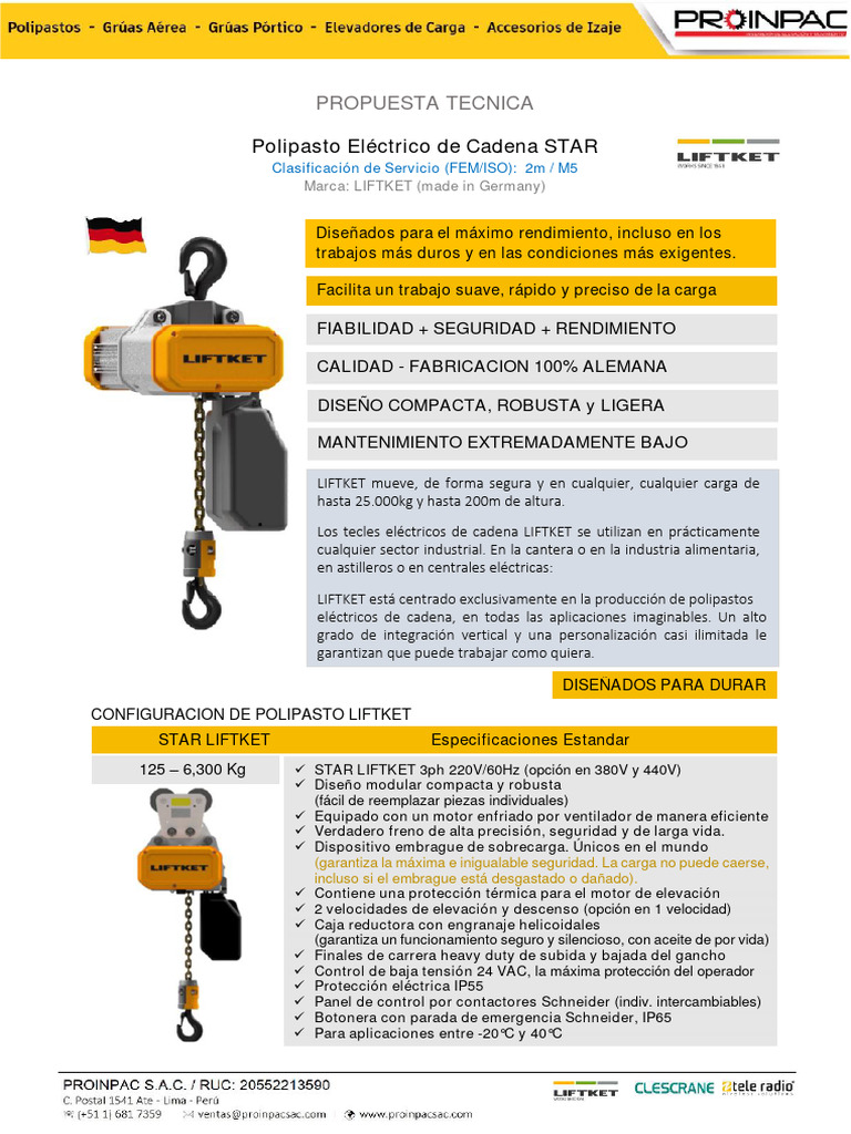 S125-2023 METAL PROYECT - Tecle Eléctrico de Cadena + Trolley LIFTKET 1 y 2t X 13m | PDF