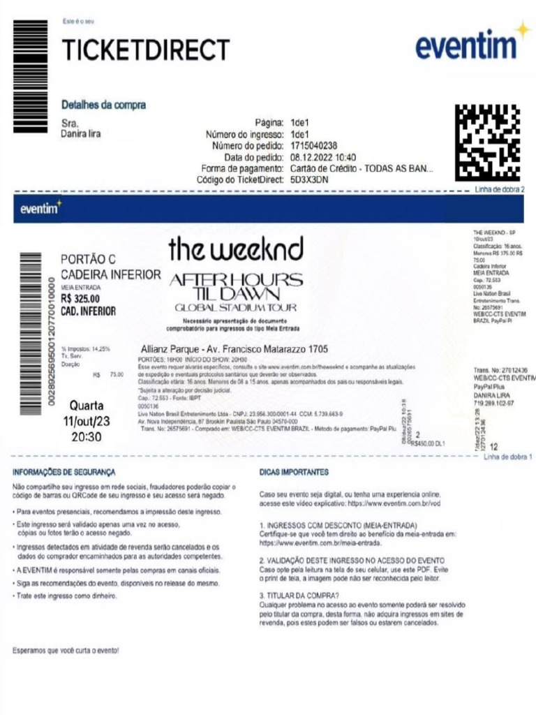 Ingresso The Weeknd | PDF
