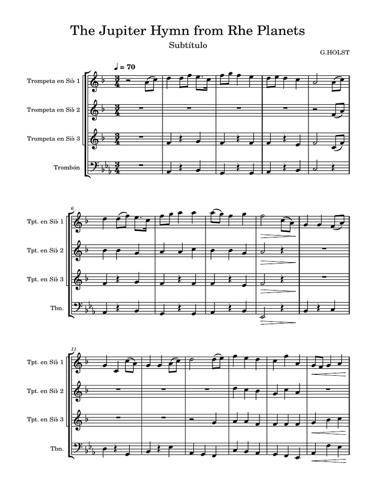 The Jupiter Hymn From Rhe Planets | PDF
