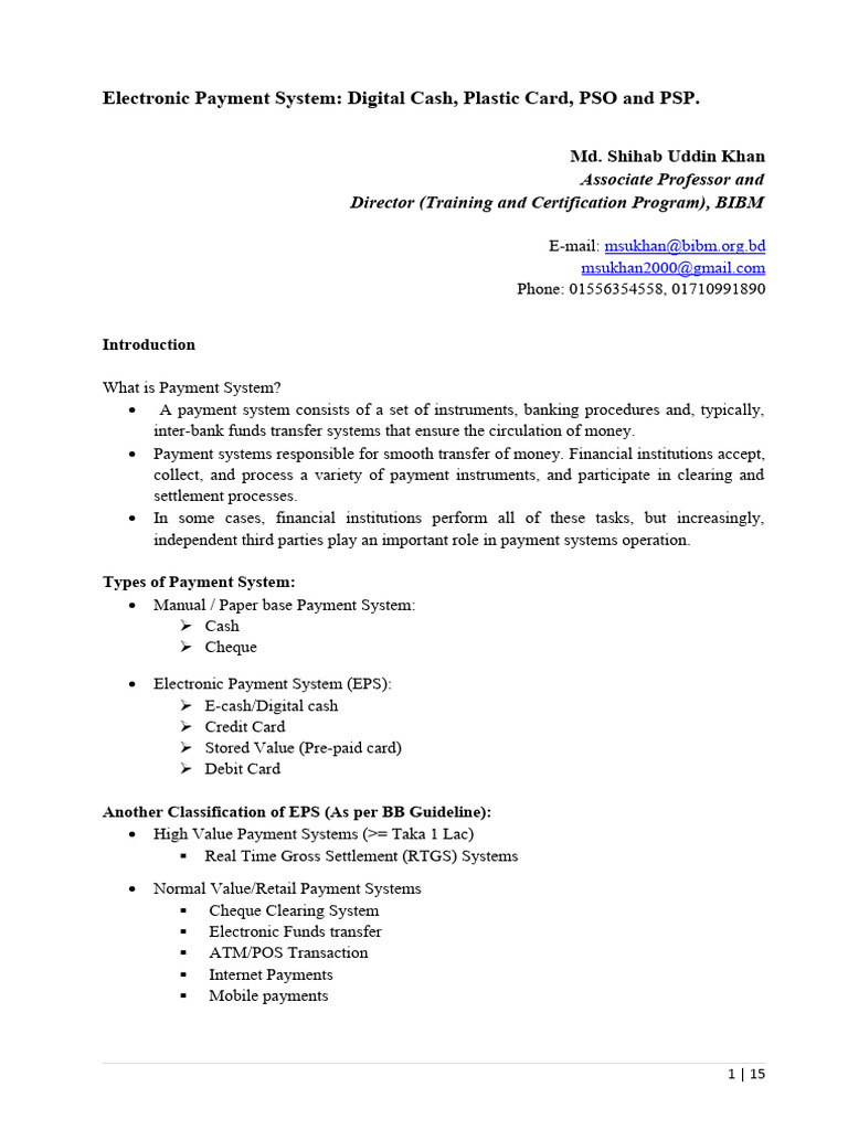 Electronic Payment System Digital Cash, Plastic Card, PSO and PSP Sept 2023 | Download Free PDF ...