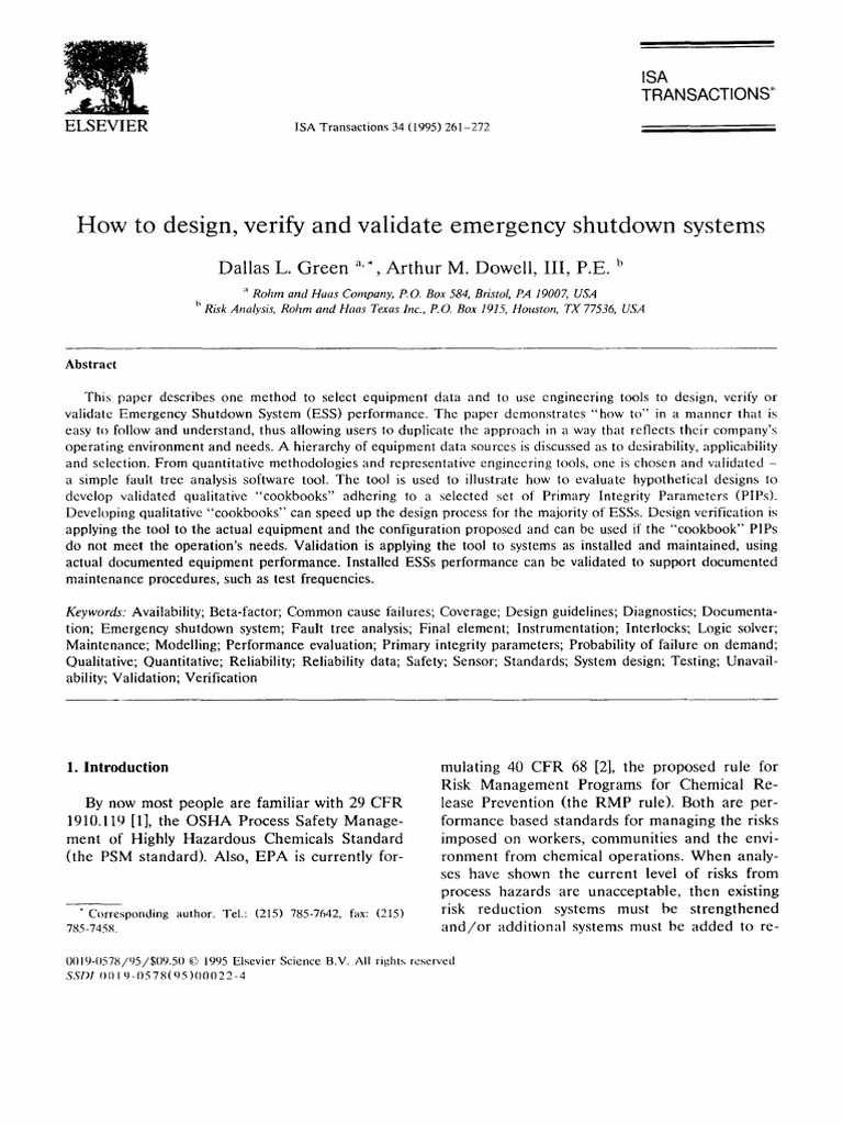 How To Design, Verify and Validate Emergency Shutdown Systems | PDF ... How To Design, Verify and Validate Emergency Shutdown Systems | PDF ...